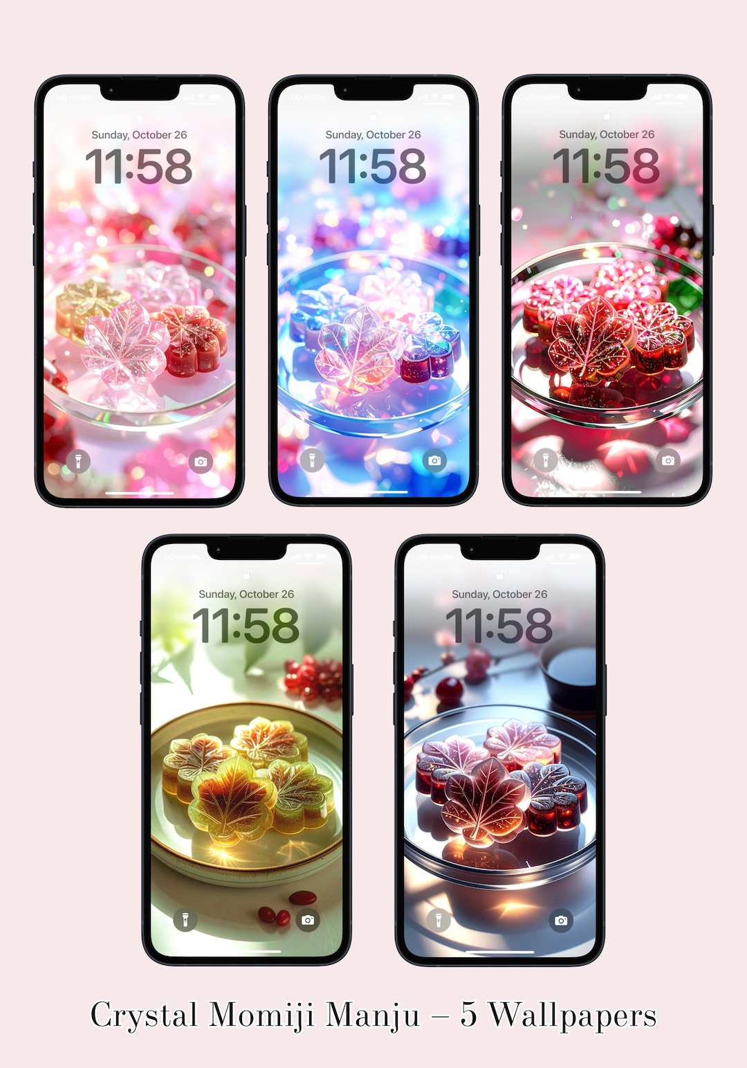 Momiji Manju Phone Wallpaper | Japanese Sweets, Crystal Design (digital ...
