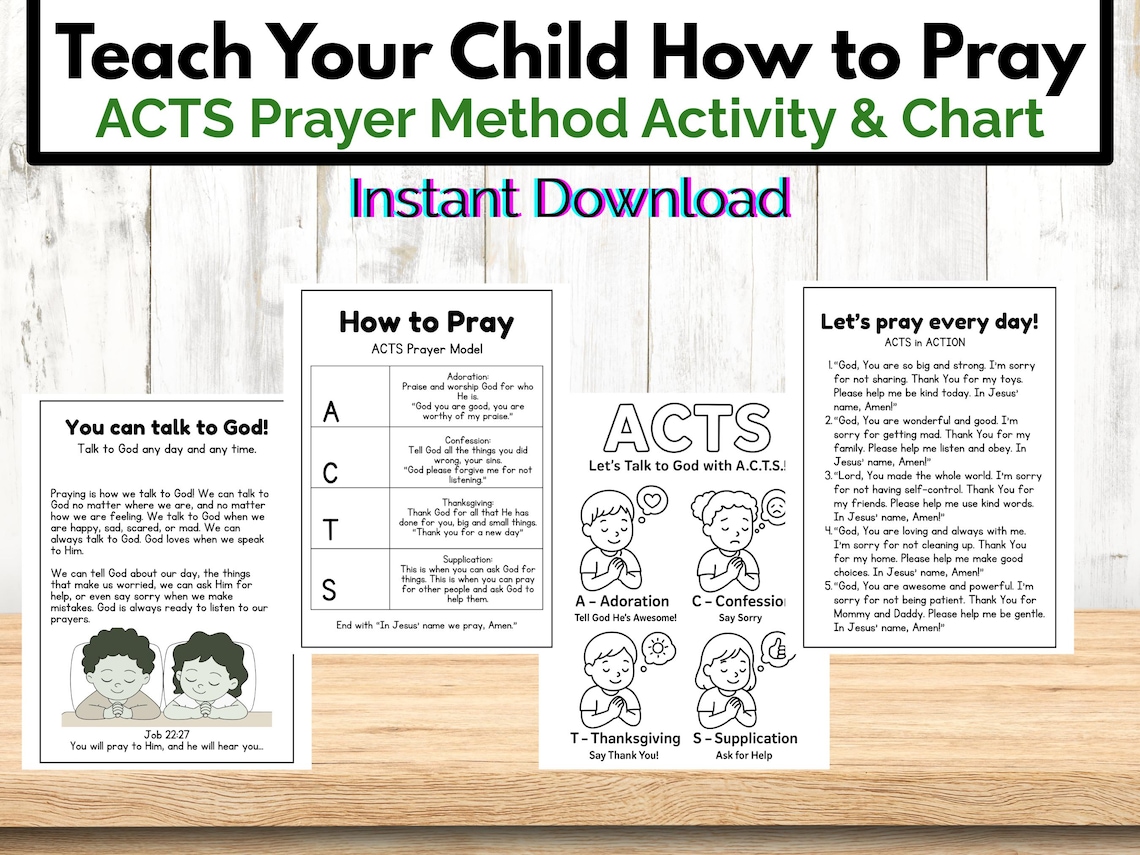 ACTS Prayer Method Activity, Christian Toddler Printable (PDF) - Etsy