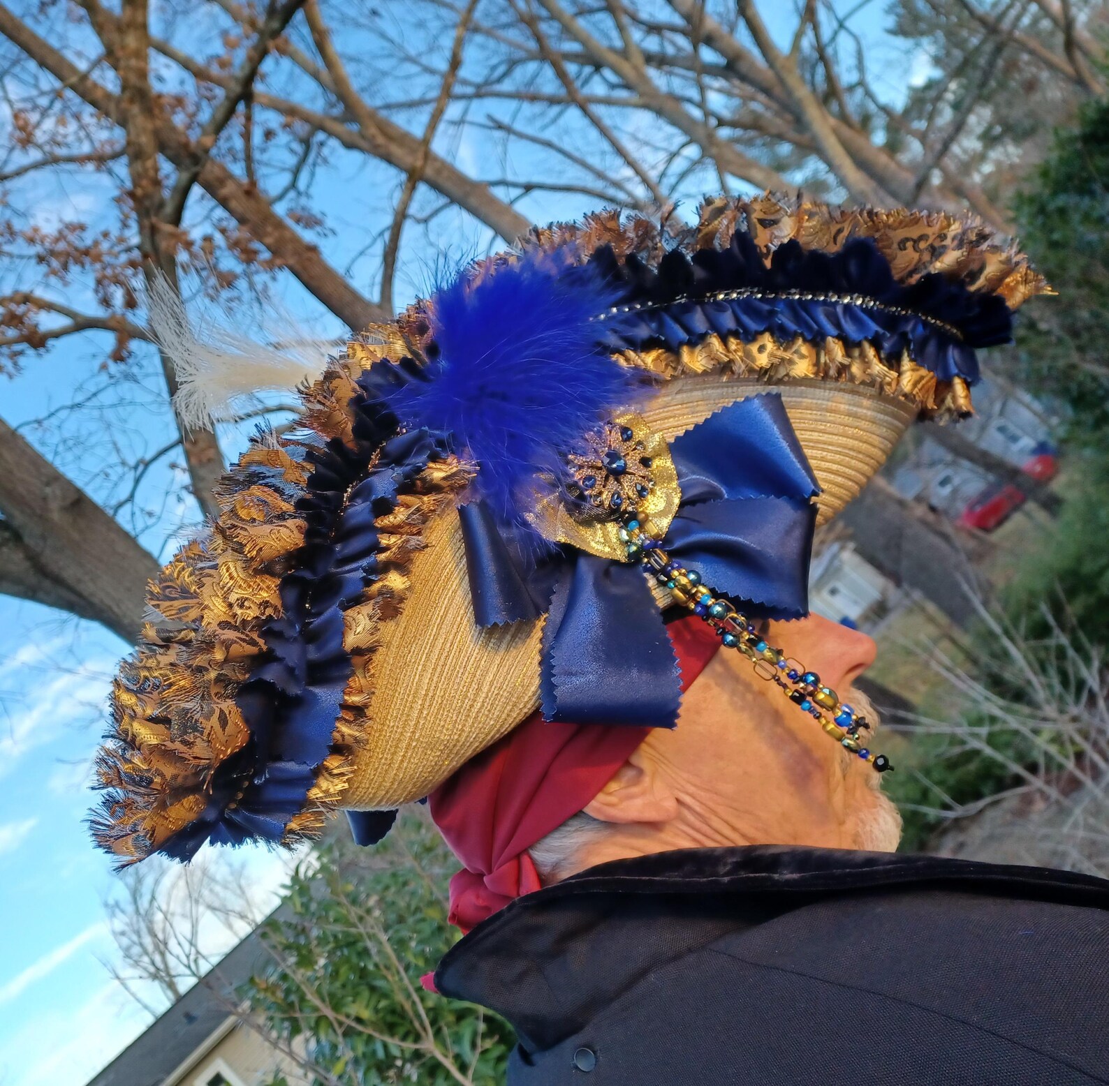 Fancy Pirate Hat Pirate Tricorn Costume Hat Blue and Gold Large Unisex ...
