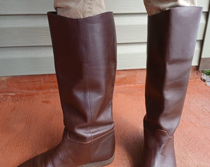Brown Leather Riding Boots Equestrian Boots Classic Period Costume Size ...