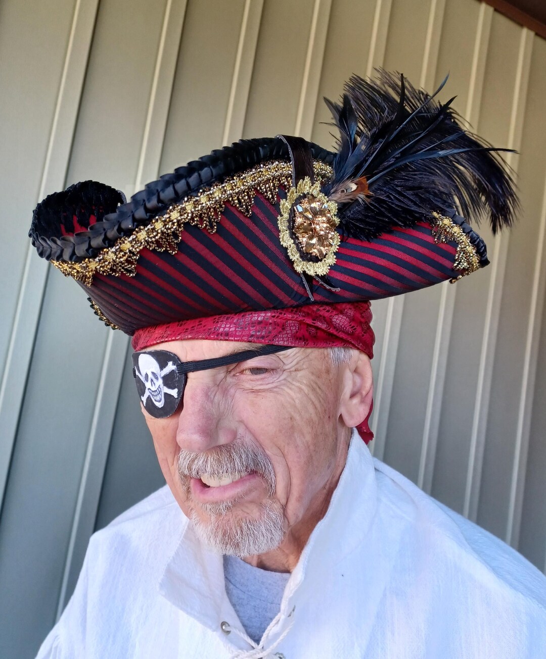 Fancy Pirate Tricorne Hat Pirate King/queen Red and Black Stripes ...