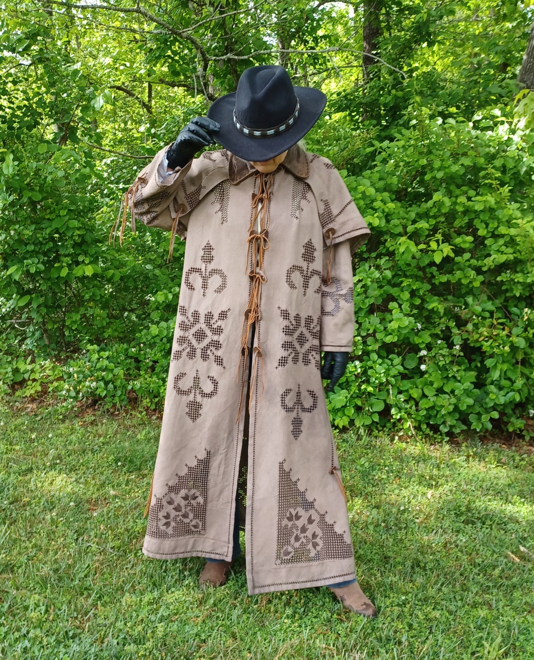 Wild West Duster Coat Lady Gunslinger Cowgirl Leather Collar and ...
