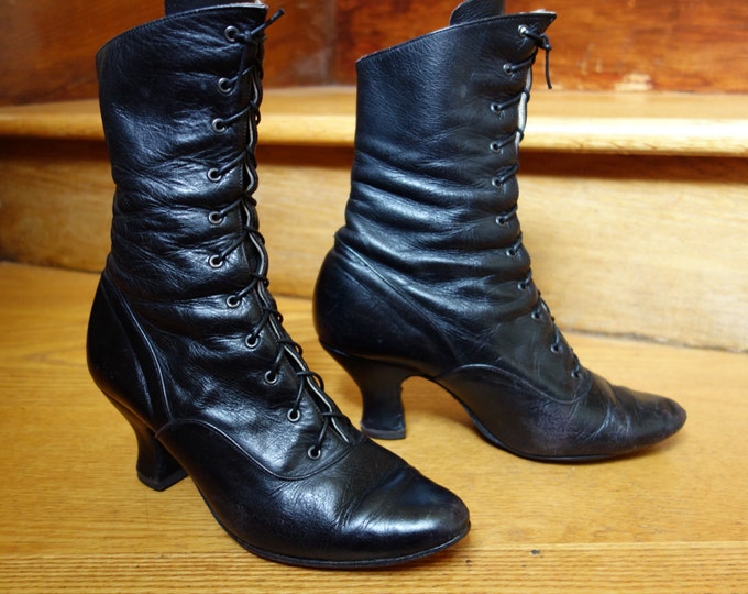 Gamba of London Victorian Character Black Leather Lace up High Top ...