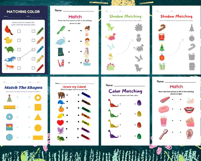 Matching Worksheets for Preschool, 50 Page Printable Matching ...