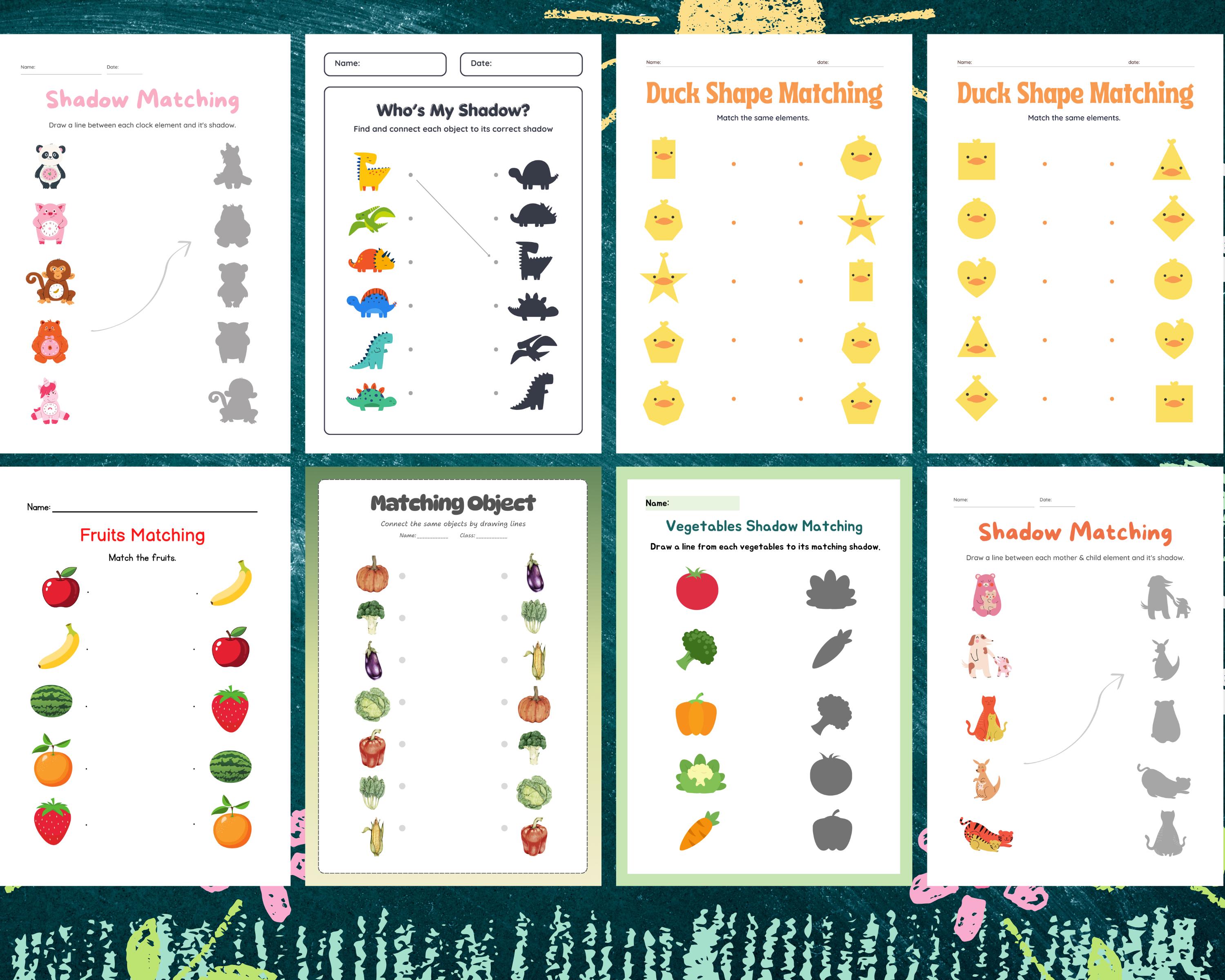 Matching Worksheets for Preschool, 50 Page Printable Matching ...