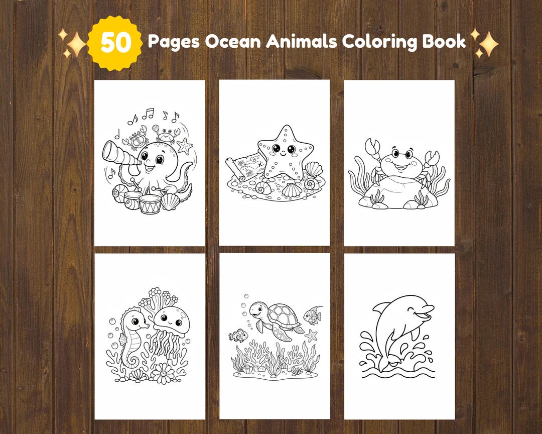 Coloring Book – Ocean Animals Coloring Pages for Kids, 50 Printable ...