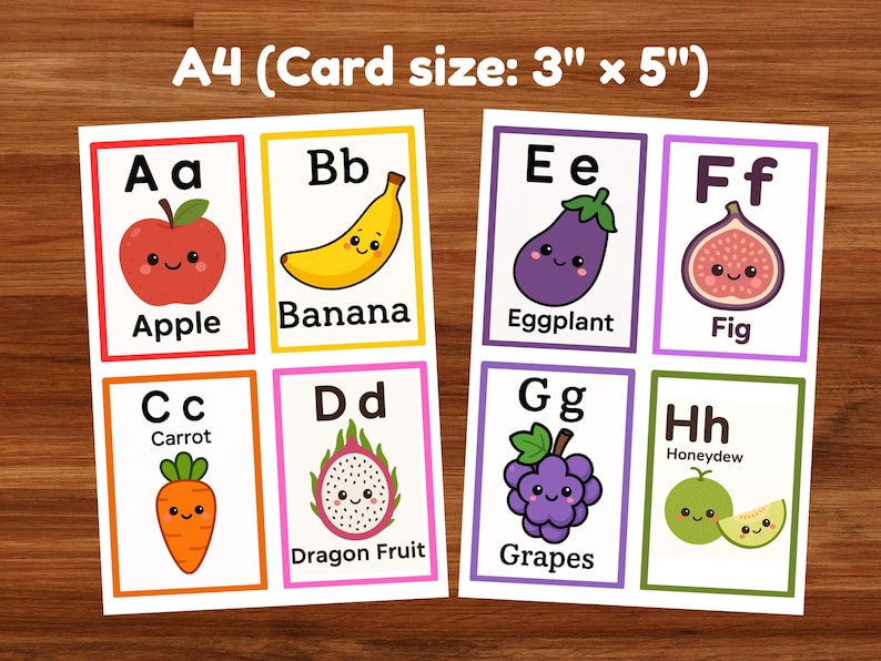 Alphabet Flashcards for Toddlers, Fruits & Veggies ABC Learning Cards ...