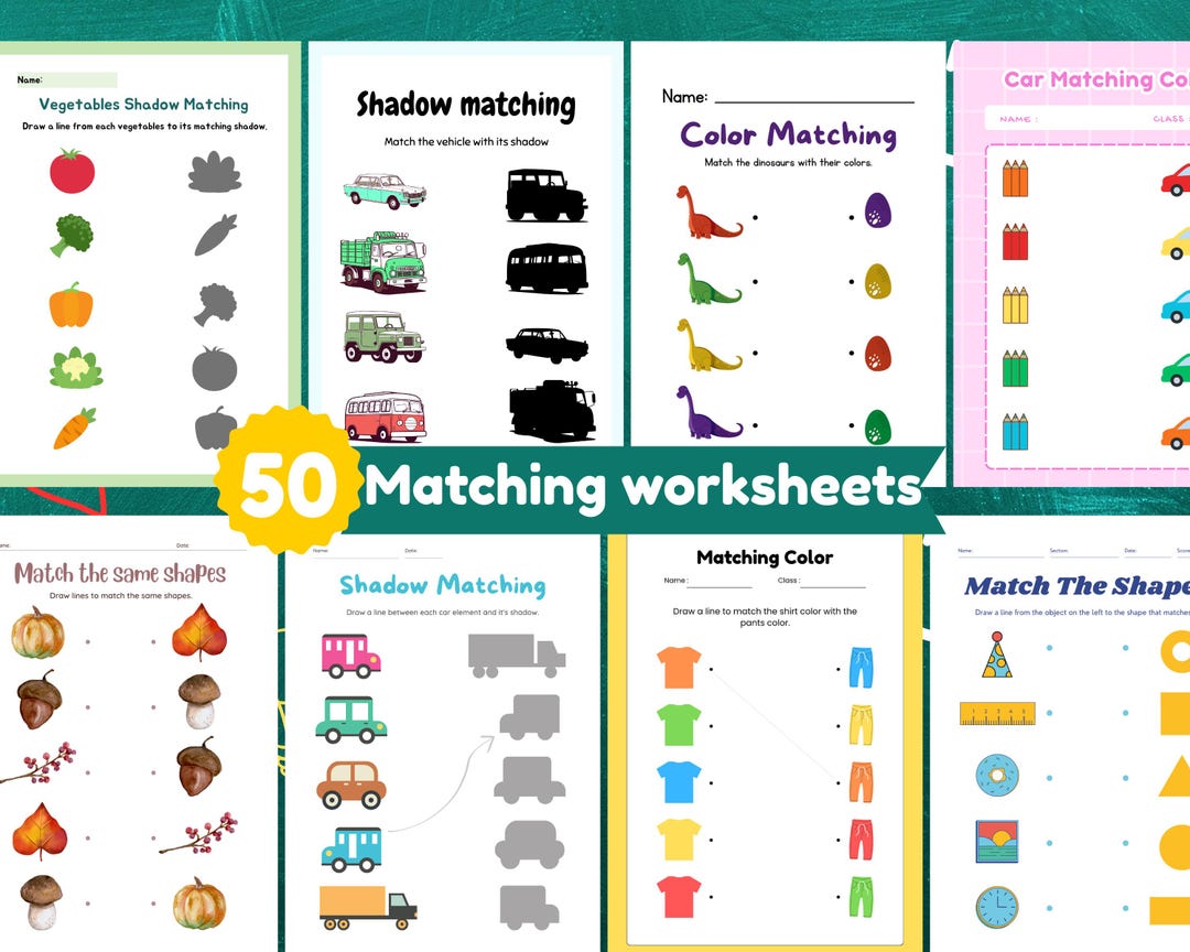 Matching Worksheets for Preschool, 50 Page Printable Matching ...