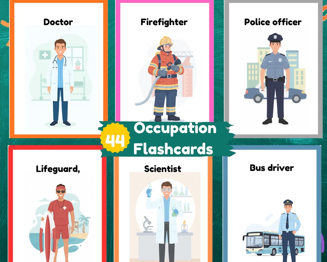 Occupation Flashcards for Kids Printable, 44 Community Helpers & Jobs ...