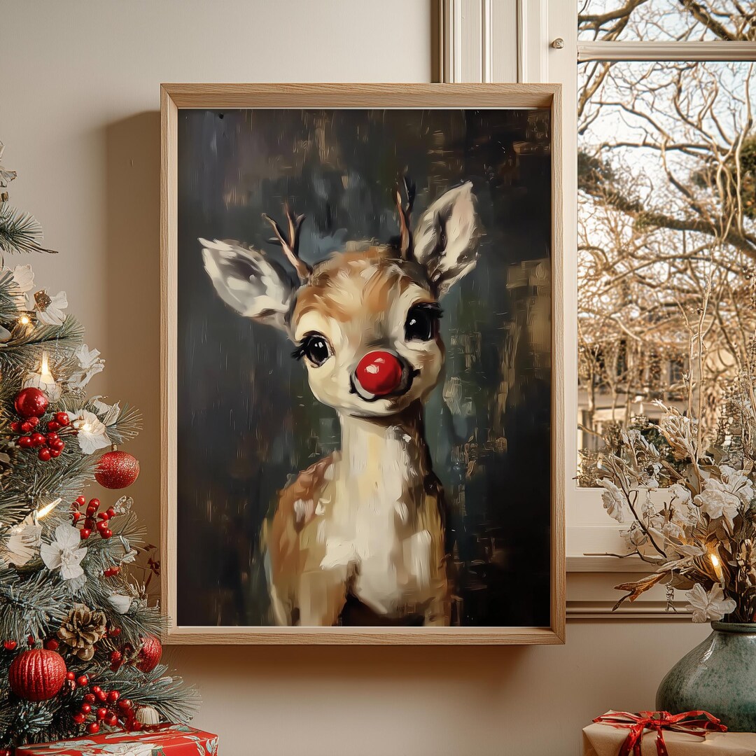 Red Nose Reindeer Nursery Printable Wall Art, Cute Christmas Deer ...