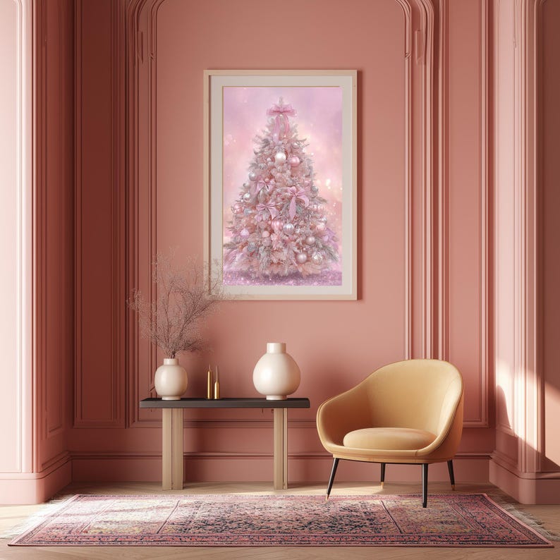 Pink Christmas Tree Print, Pastel Glam Holiday Decor (digital Download ...