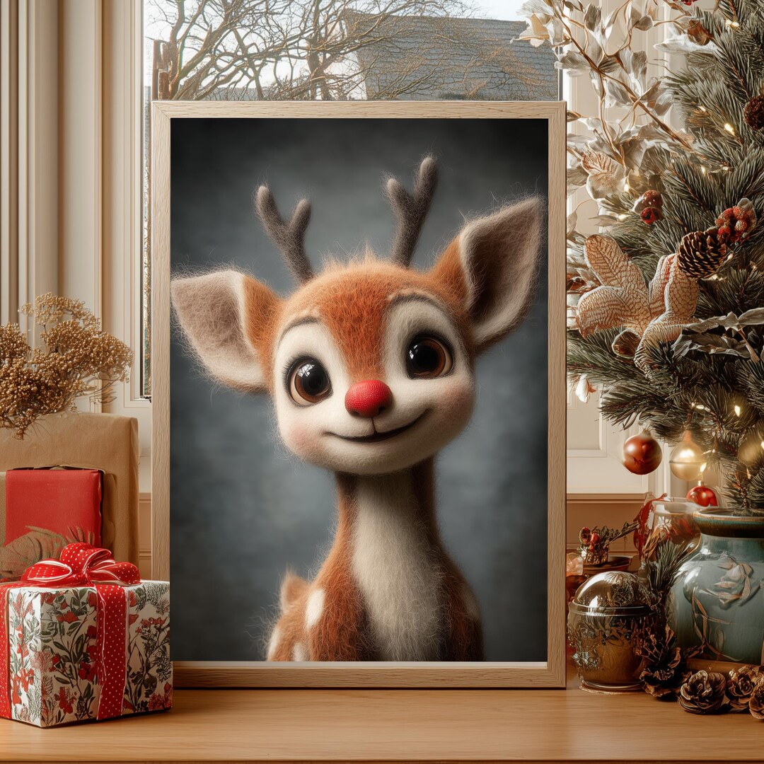 Woodland Baby Reindeer Nursery Wall Art, Rudolph Red Nose Printable ...