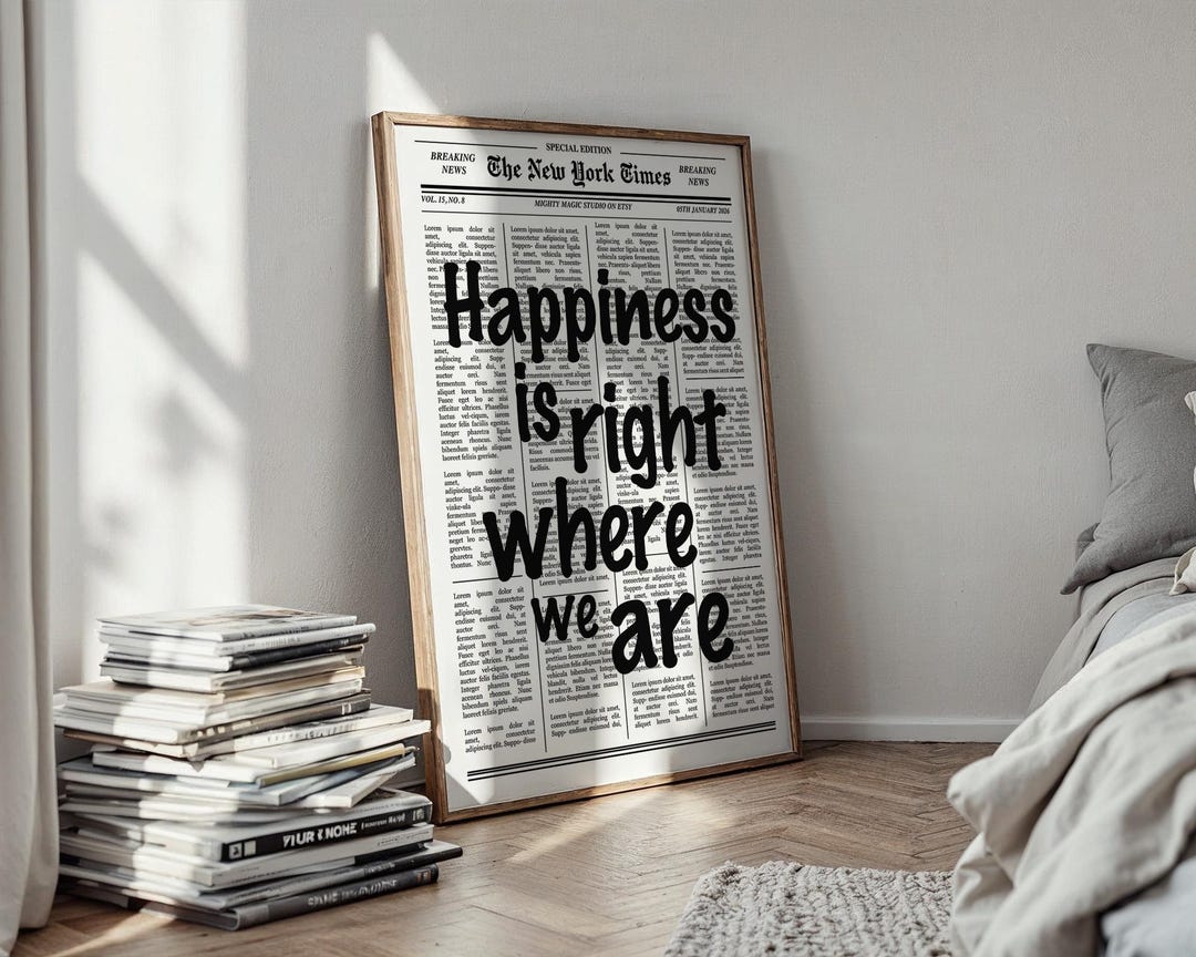 Happiness Newspaper Print | Modern Typography Wall Art (digital ...