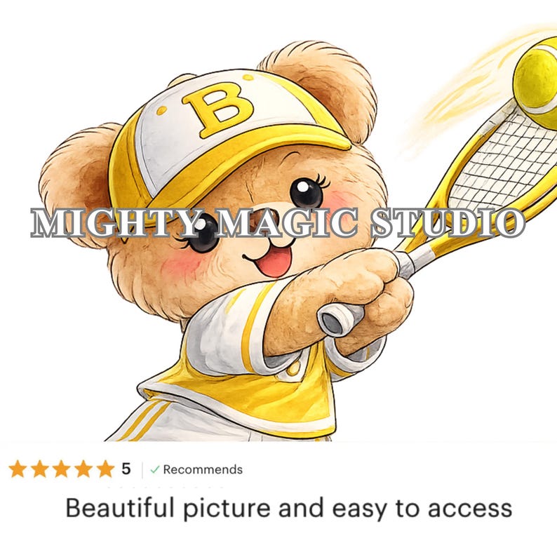Golden Tennis Bear Clipart, Watercolor Sports Character, Boys Activity ...
