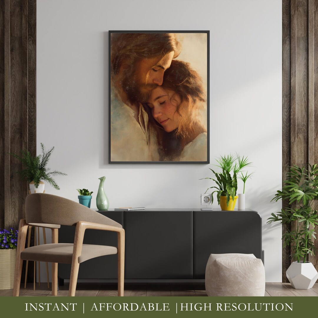 Jesus Embracing Woman Print, Peaceful Christian Wall Art (digital ...