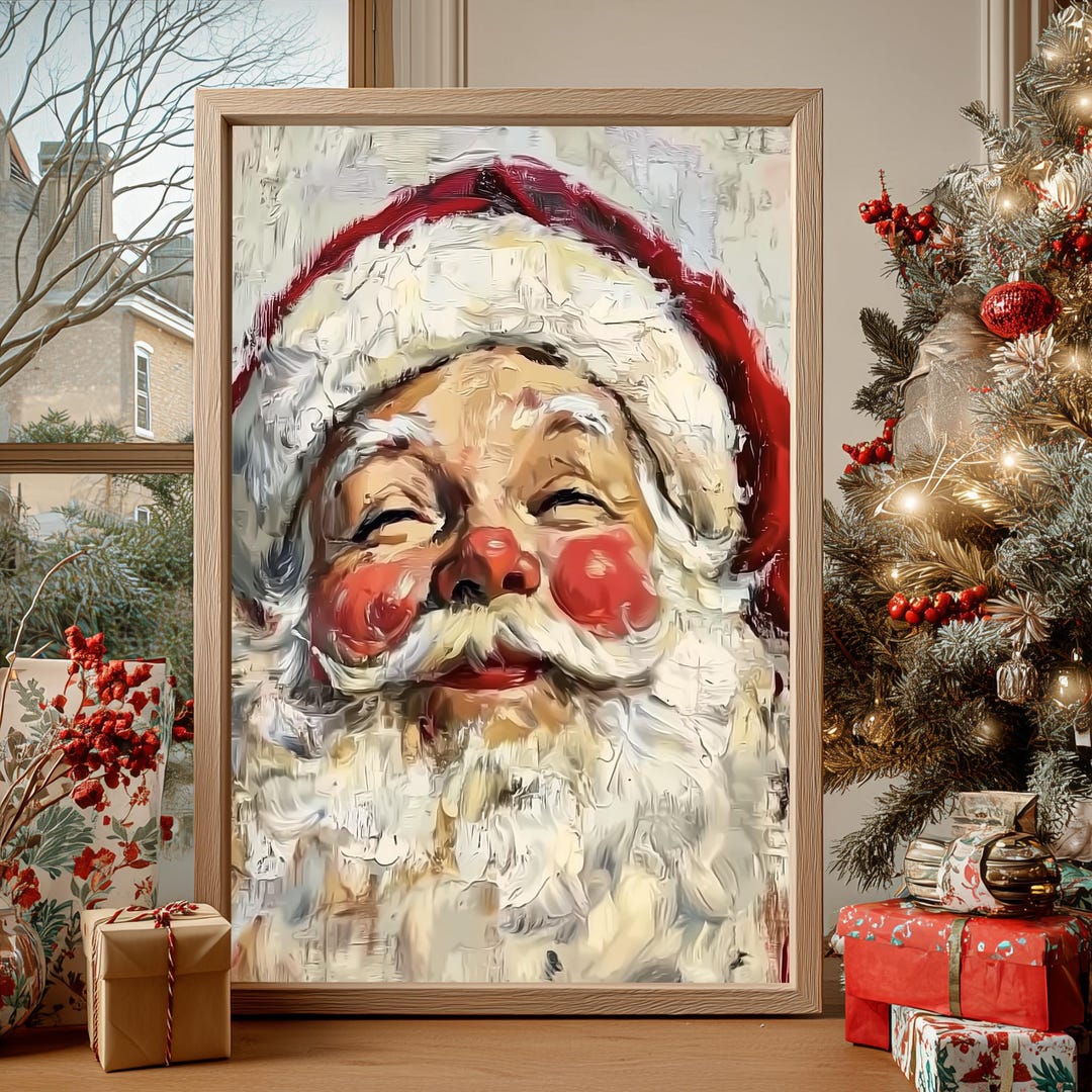 Jolly Santa Close up Print, Vintage Christmas Wall Art (digital ...