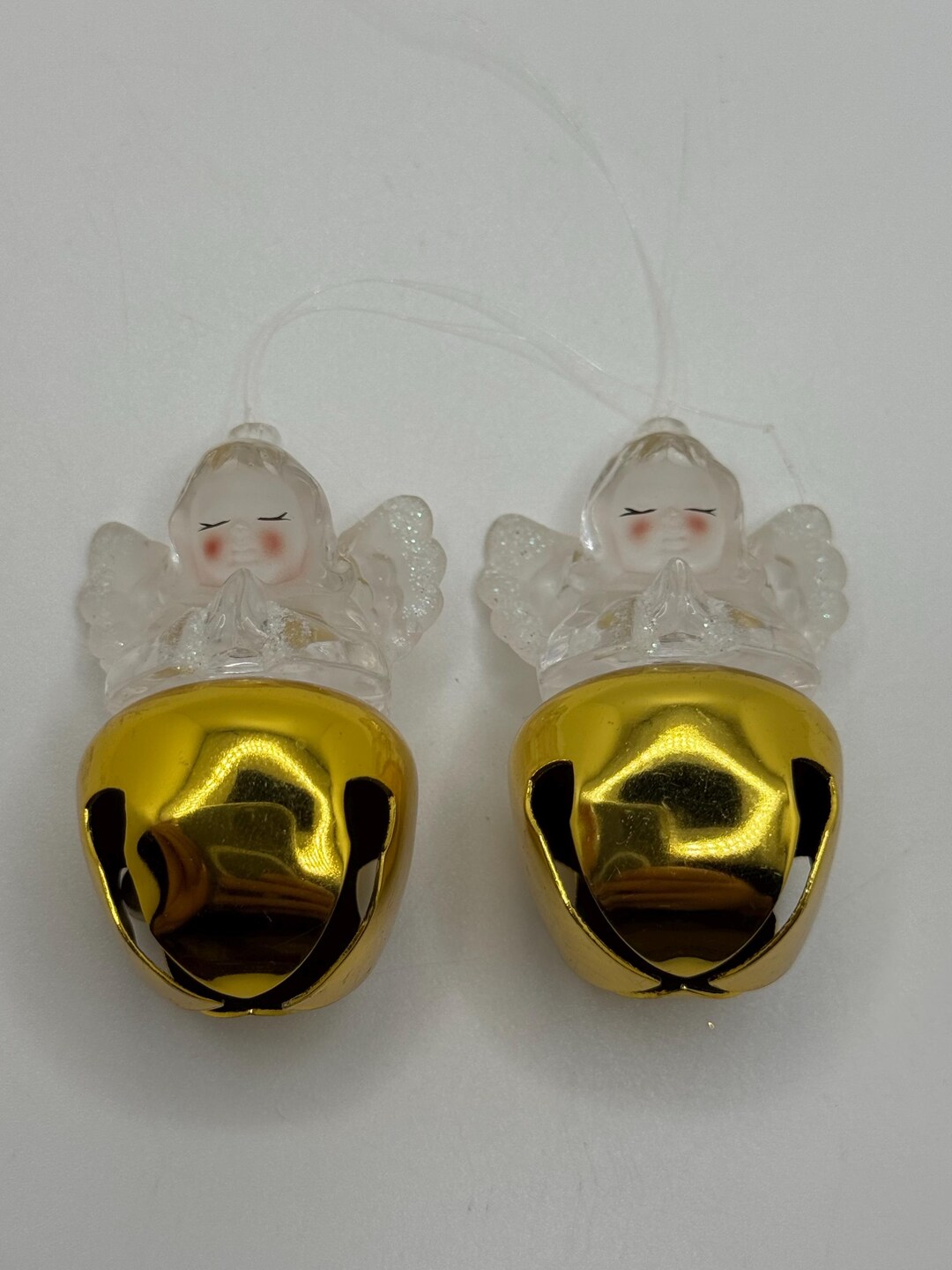 Angel Bell Ornaments Set – Frosted Glass, Gold Jingle Bells, Christmas ...