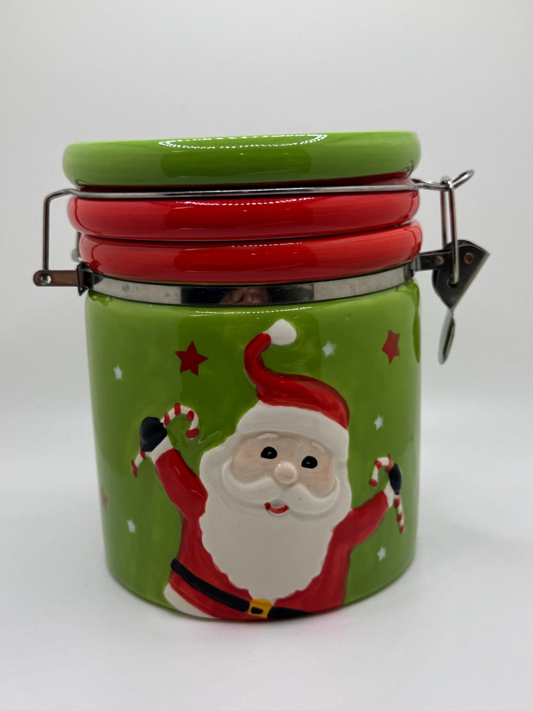 Christmas Santa Cookie Jar | Ceramic Holiday Storage Canister | Green ...