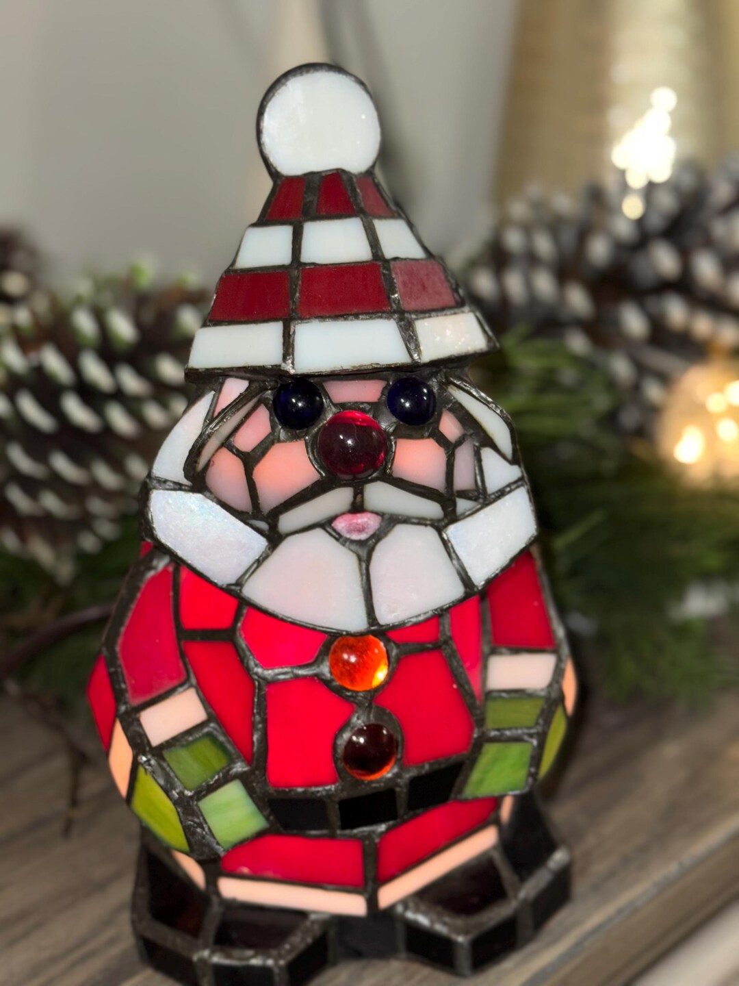 Tiffany-style Stained Glass Santa Lamp – Christmas Mosaic Decor ...