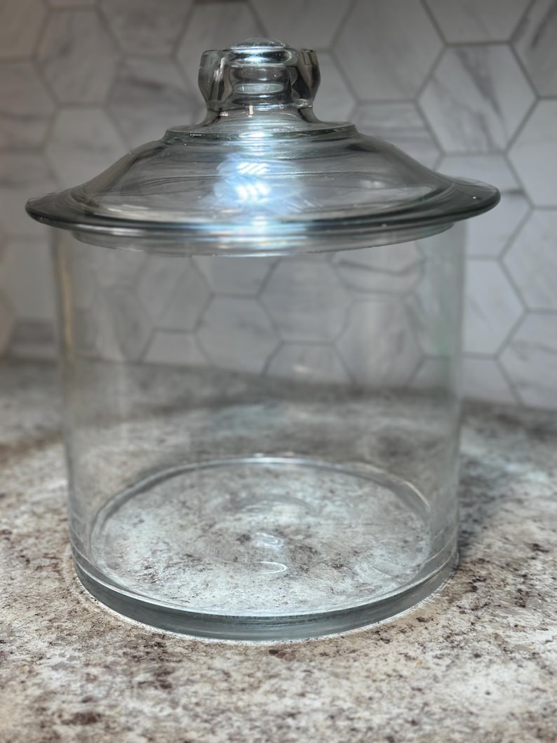 Vintage Clear Glass Apothecary Jar With Lid 11” Tall Large Kitchen ...