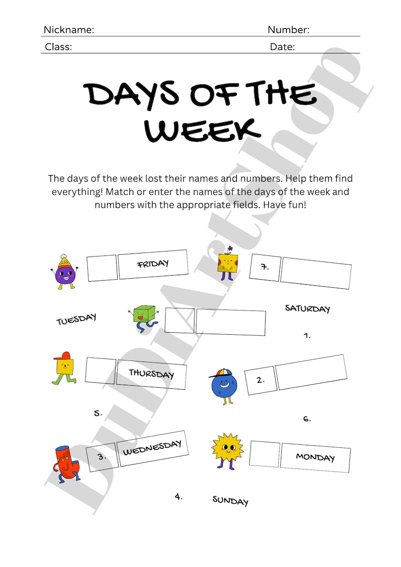 ESL Vocabulary Worksheets for Kids: Clothes, Days, School (printable ...