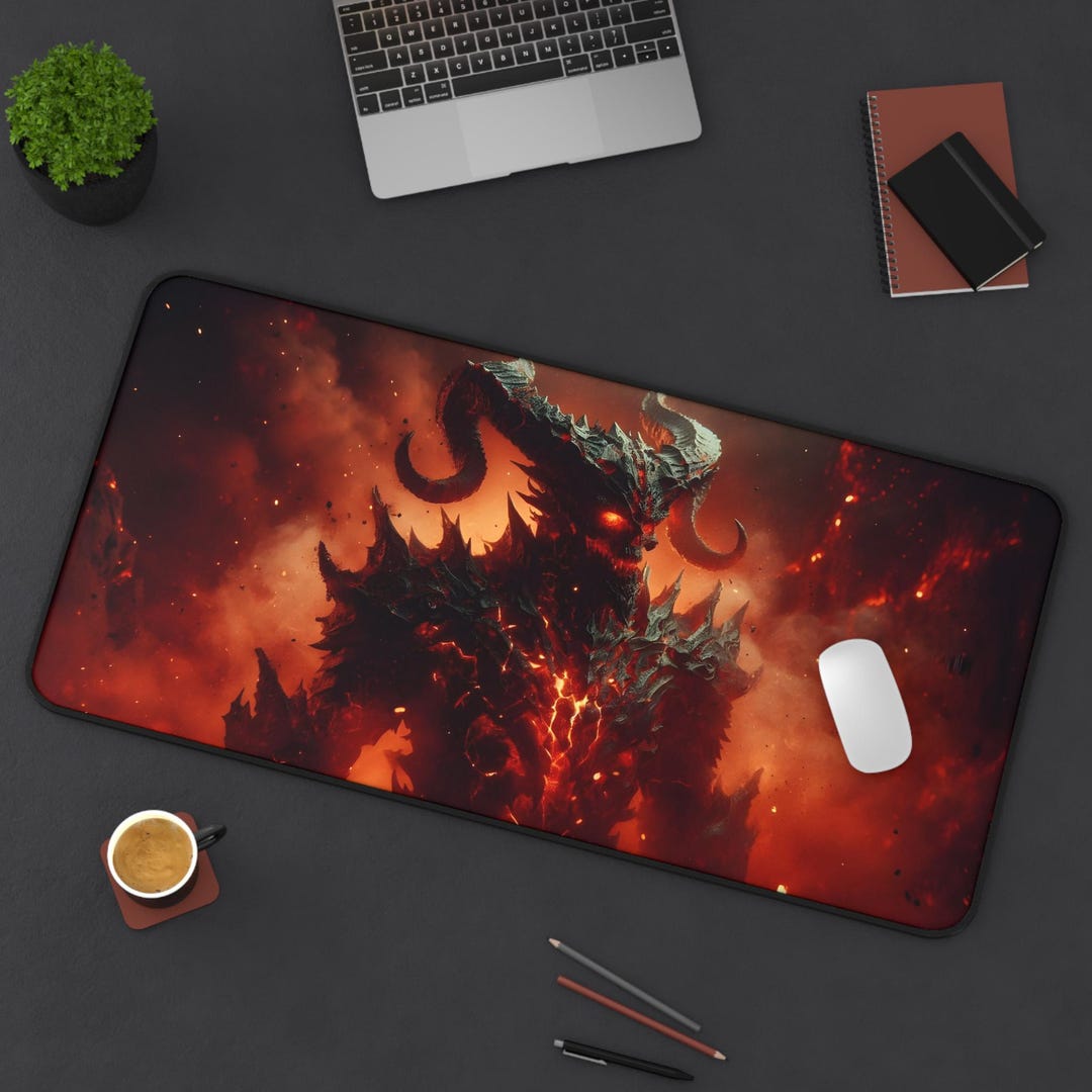 Fiery Demon Gaming Mouse Pad – Large Desk Mat With Inferno Hellfire ...