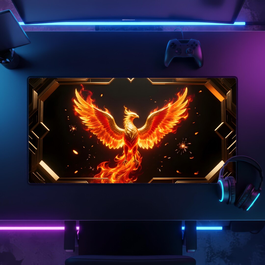 Fire Phoenix Desk Mat | Extended Gaming Mousepad, Mythical Decor - Etsy