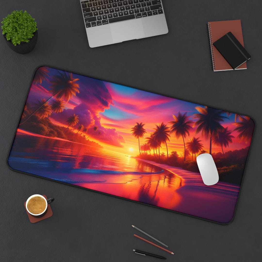 Tropical Sunset Paradise Mouse Pad, Large Desk Mat, Personalized Gift ...