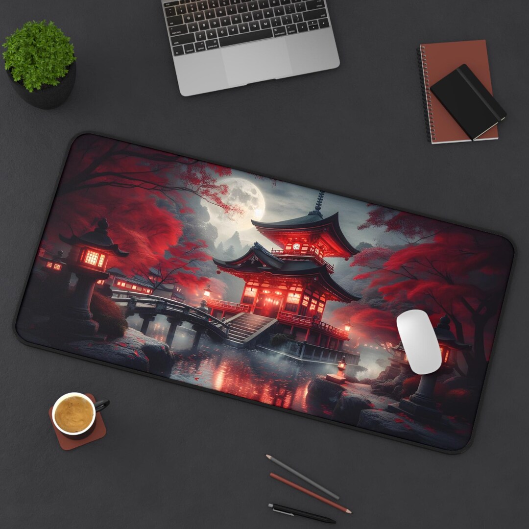 Red Samurai Temple Mouse Pad – Japanese Pagoda Desk Mat, Fantasy Art - Etsy