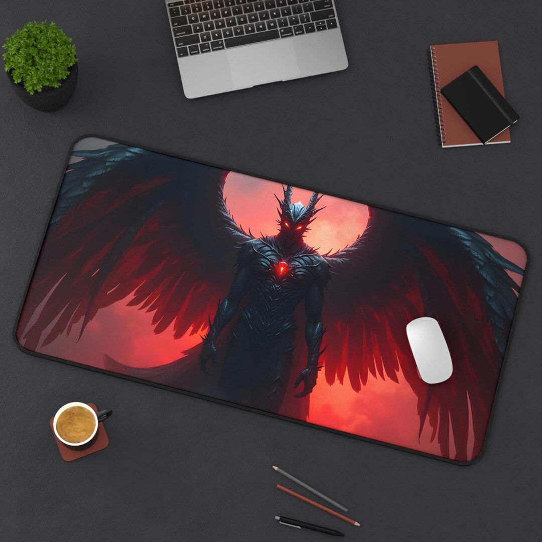 Blood Demon Desk Mat - Dark Fallen Wings Large Mousepad - Fantasy ...