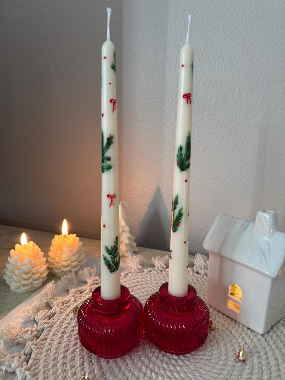 Handmade Christmas Taper Candles, Hand Painted Candlestick - Etsy