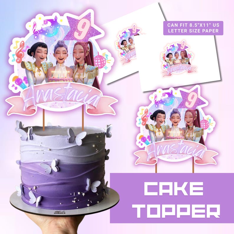 Editable Kpop Demon Hunters Cake Topper, Huntrix Kpop Birthday Toppers ...