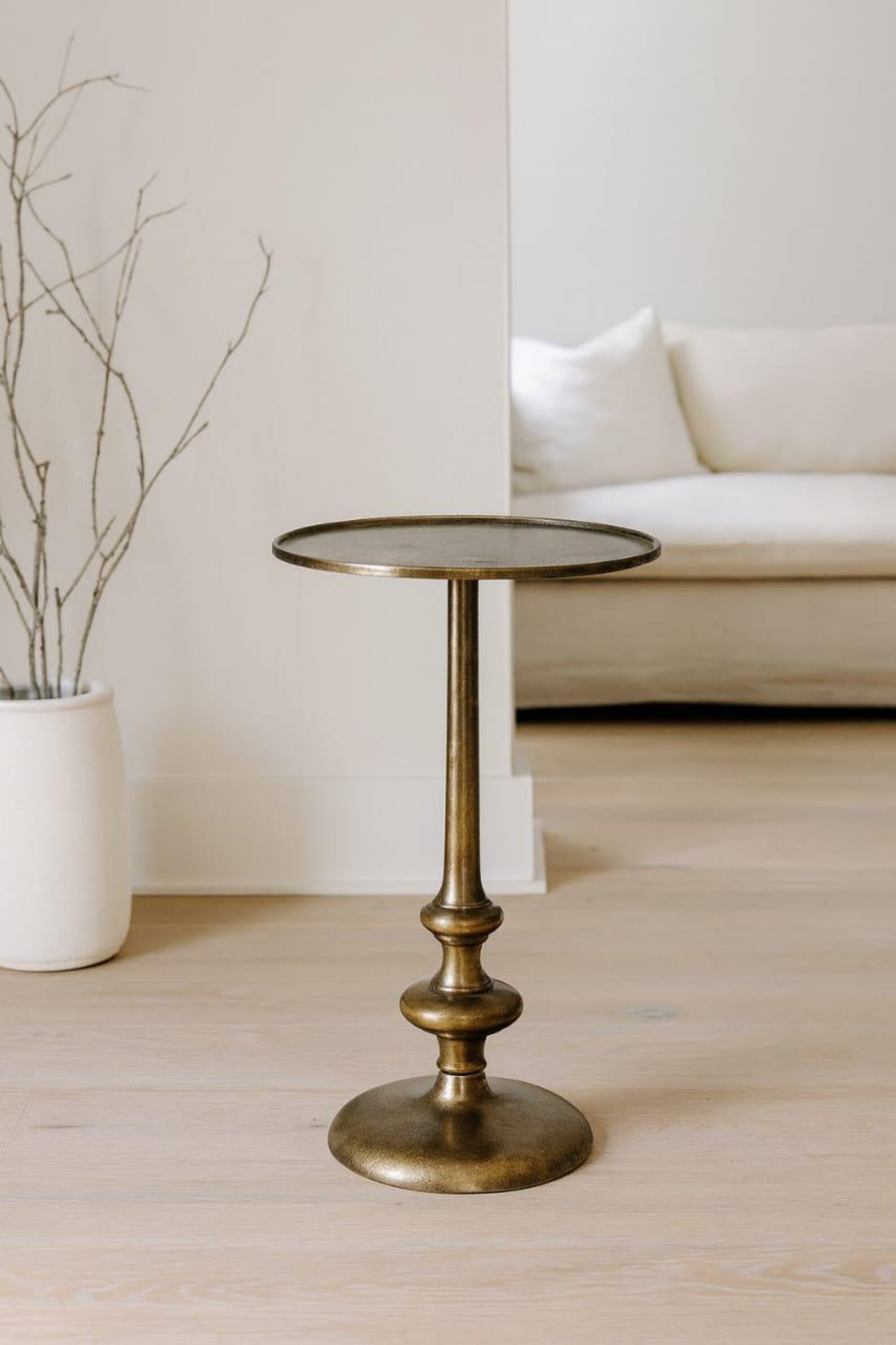 Vintage Brass Antiqued Pedestal Side Table, Modern Minimal Accent ...