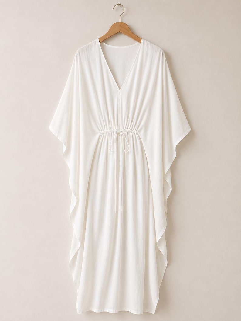 White Cotton Kaftan Beach Cover Up, Boho Resort Honeymoon Vacation ...