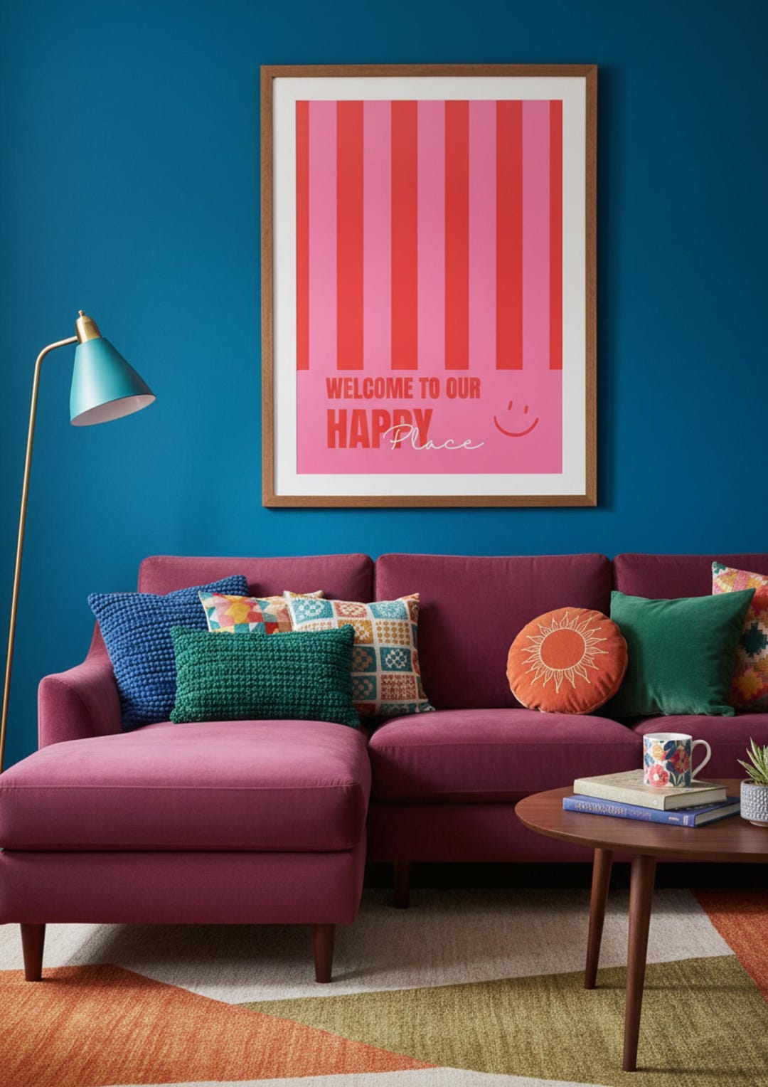 Welcome to Our Happy Place Poster | Entryway Wall Art | Pink Home Decor ...