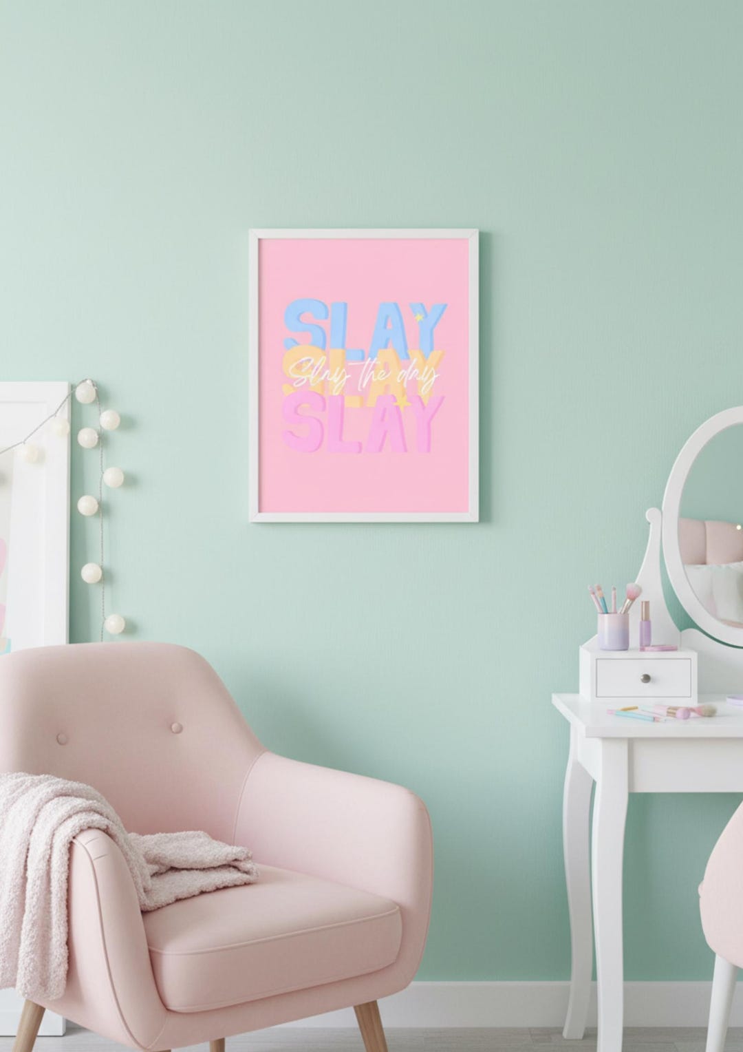 Slay the Day Print | Pastel Pink Poster | Motivational Wall Art | Teen ...
