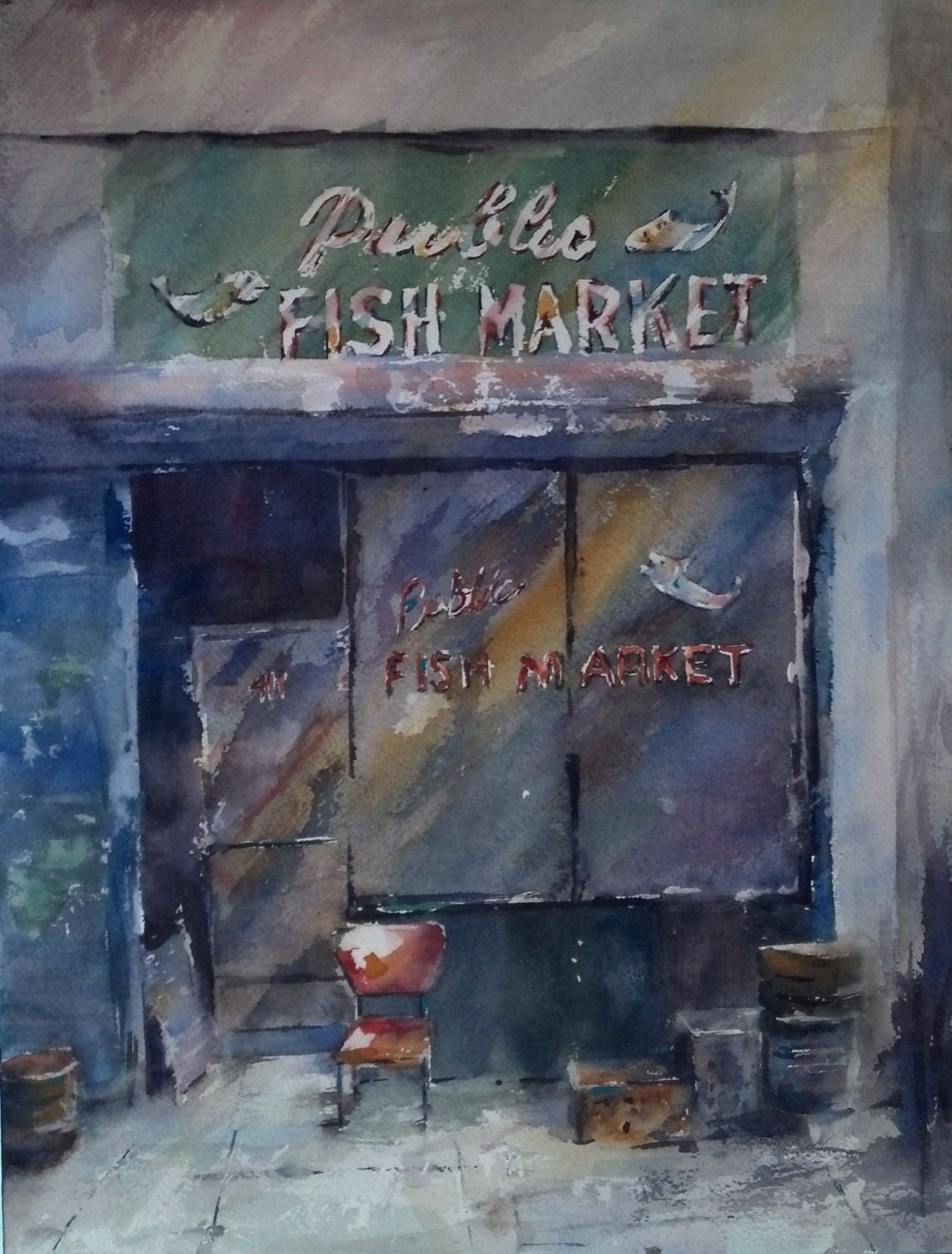 Storefront Street Scene Architecture Public Fish Market. - Etsy