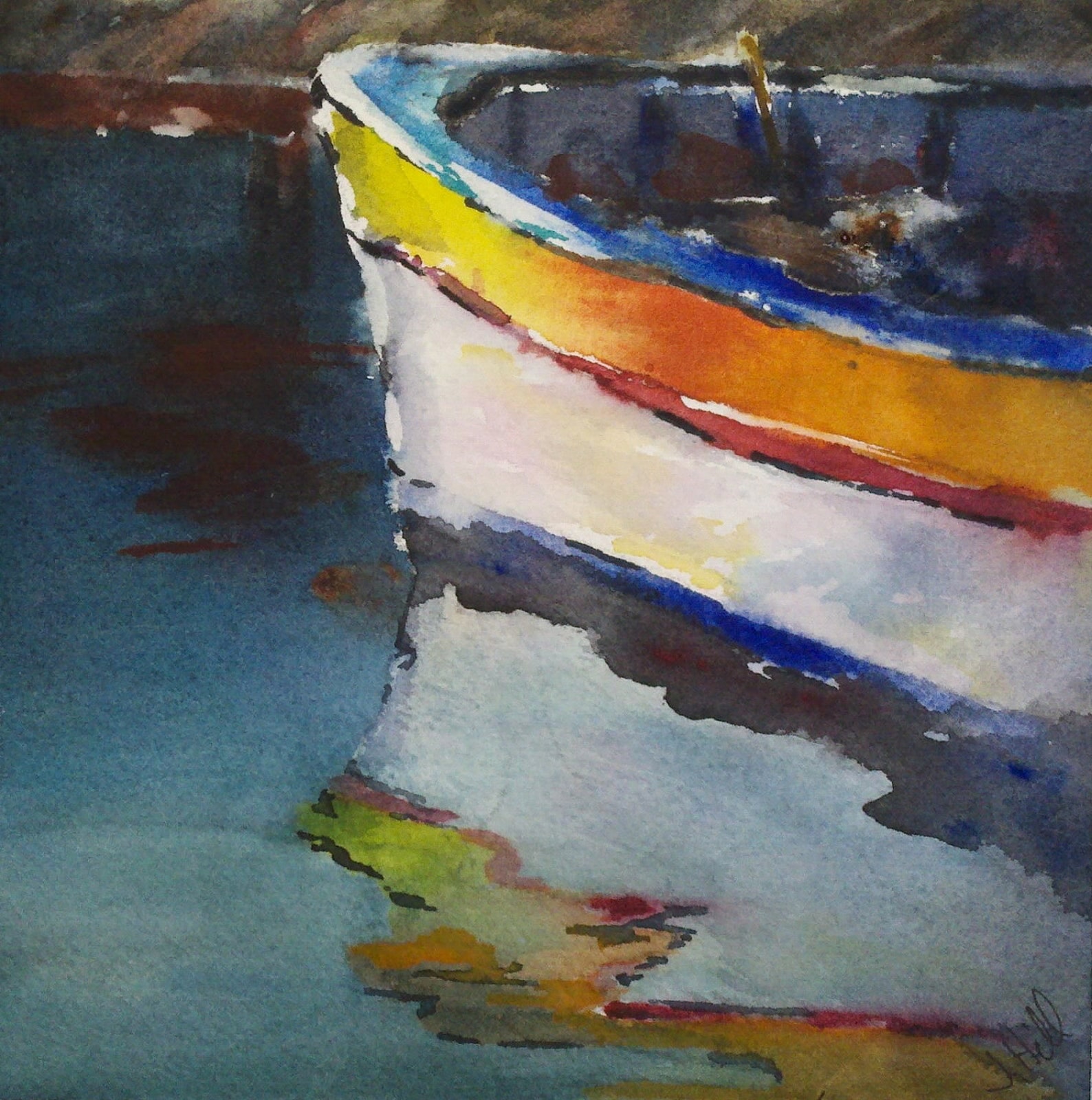 Nautical Art, Boat, Reflection, Harbor. A Summers Day-original ...
