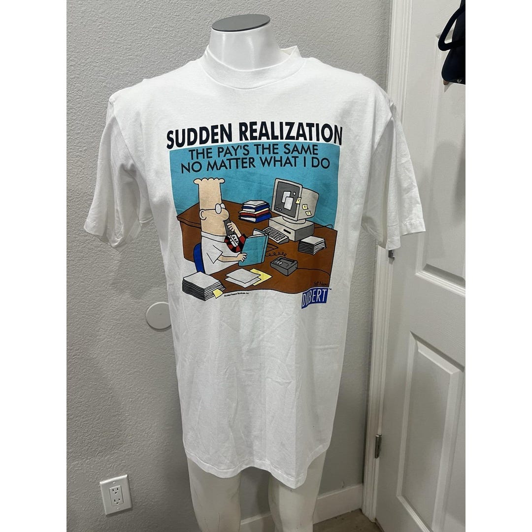 Vintage 90s Dilbert White Shirt Sudden Realization Oneita Size Large ...