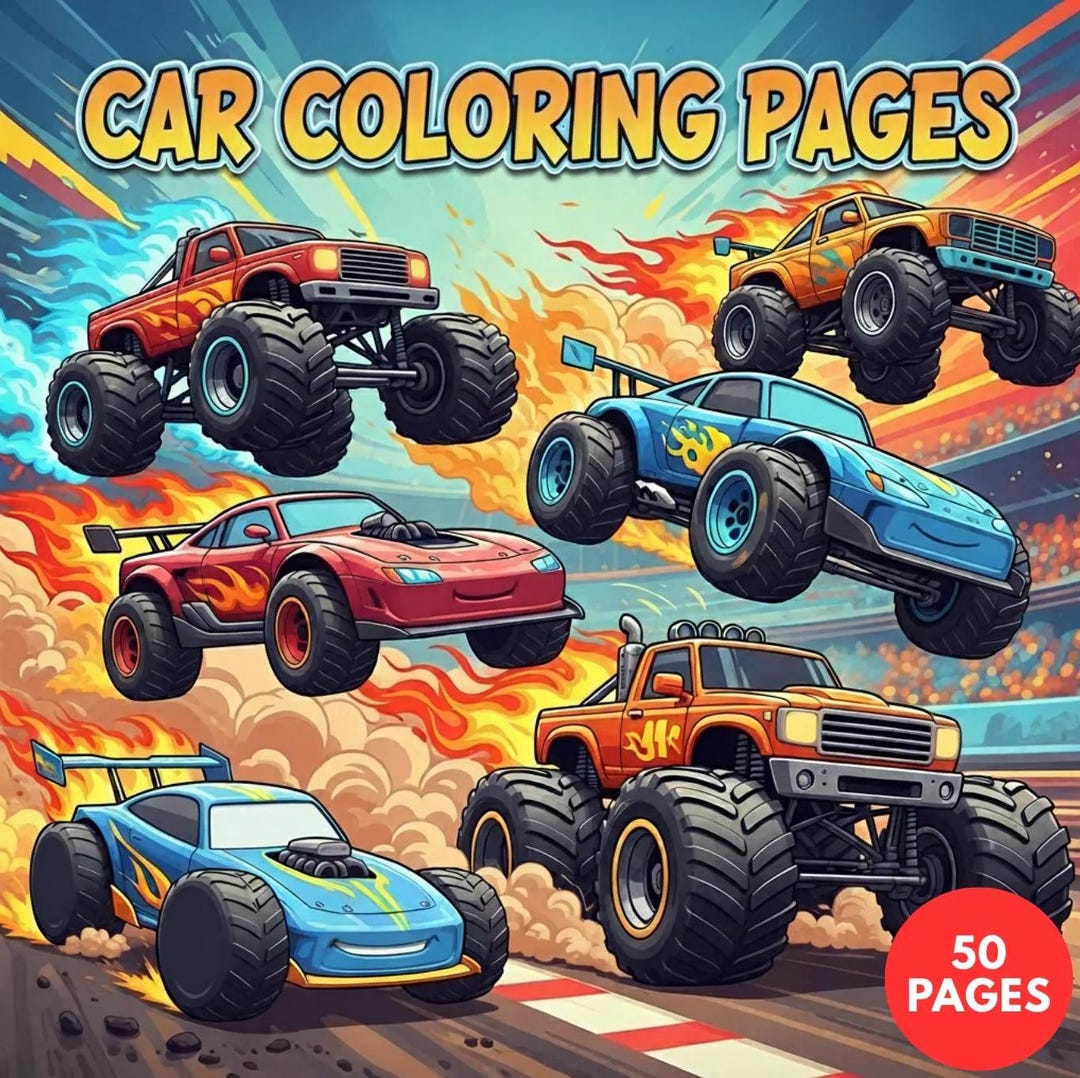 Race Car Coloring Pages: Monster Trucks, Drift Cars + Surprise Bonus ...