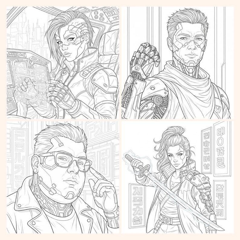 Cyberpunk Coloring Pages + Surprise Bonus Pages - Etsy