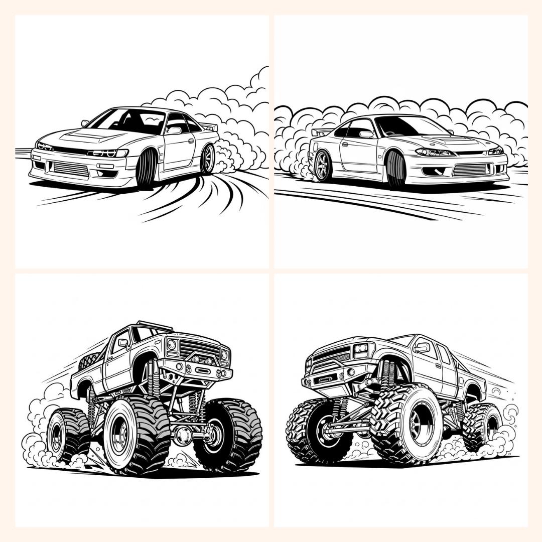 Race Car Coloring Pages: Monster Trucks, Drift Cars + Surprise Bonus ...