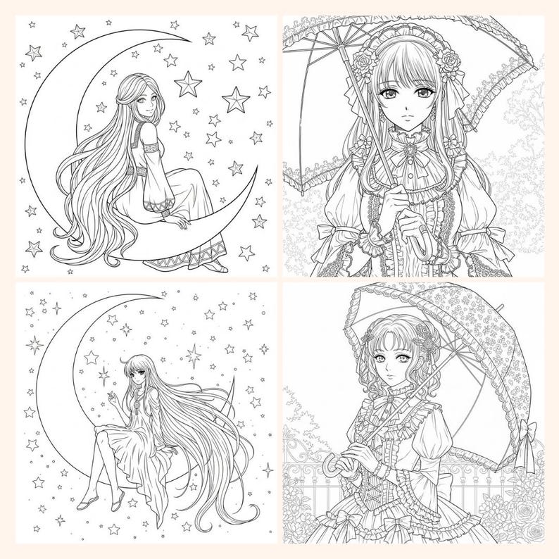 Anime Coloring Book | Fantasy Anime-style Line Art + Surprise Bonus ...