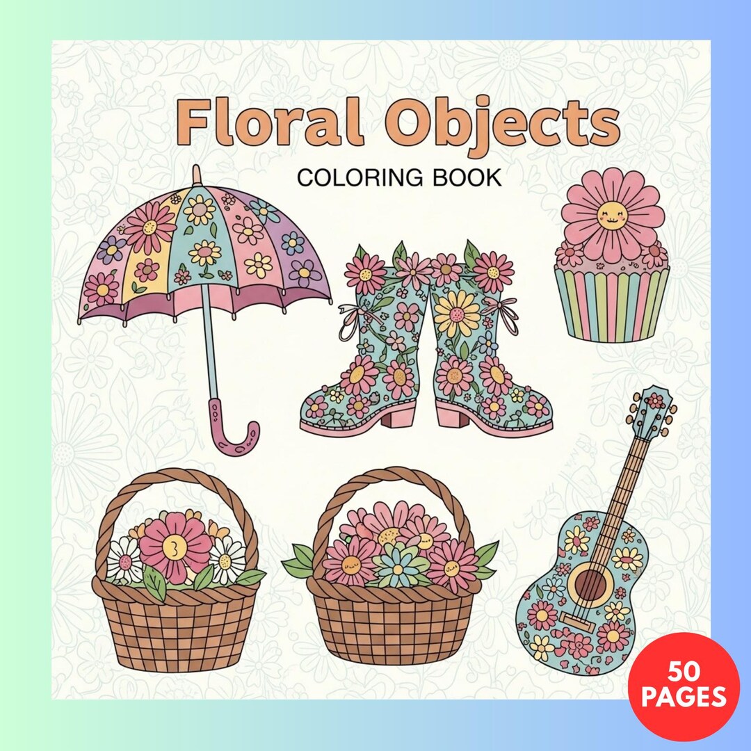 Floral Objects Coloring Book + Surprise Bonus Pages - Etsy