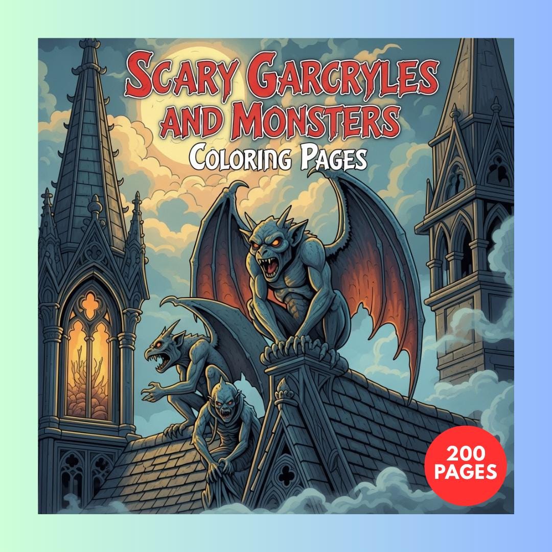 Scary Gargoyles and Monsters Coloring Pages + Bonus Pages - Etsy