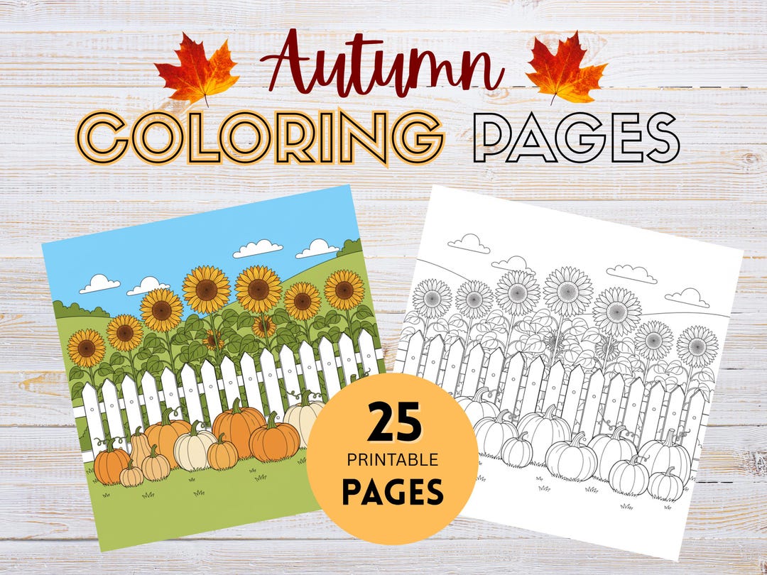 Autumn Coloring Pages, Pumpkin Harvest, 25 Illustrations (digital ...