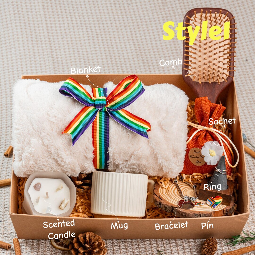 LGBTQ Pride Gift Box Couple Self Care Set With Soft Blanket Wooden Comb ...