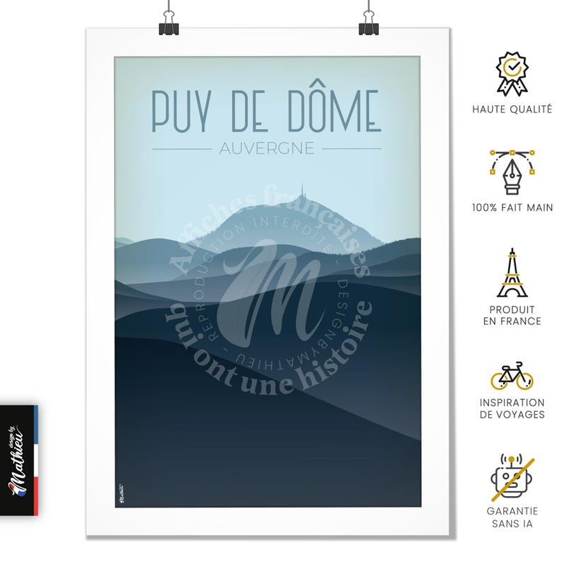 Poster Du Puy De Dôme – Nuances De Bleu, Illustration Apaisante Et ...