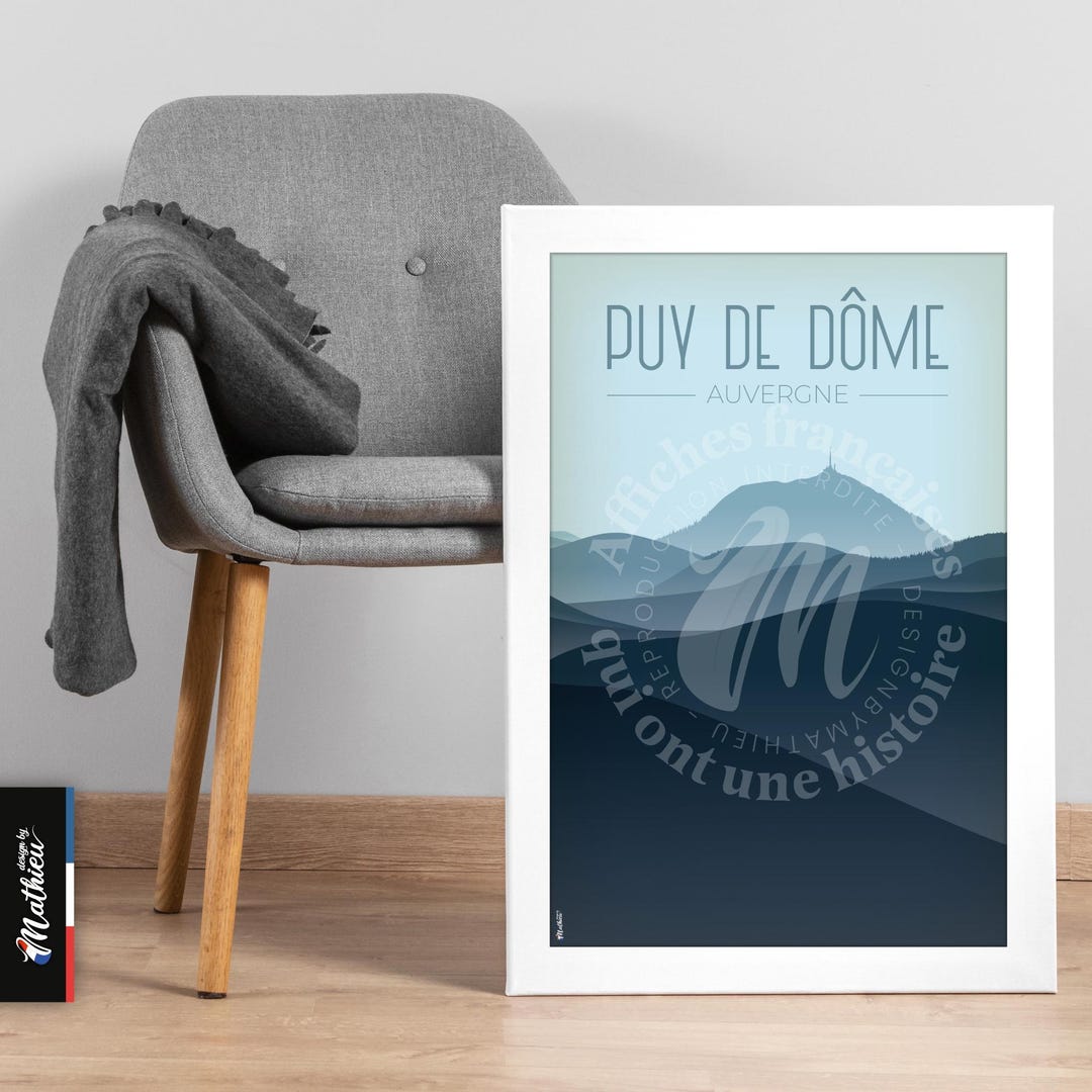 Poster Du Puy De Dôme – Nuances De Bleu, Illustration Apaisante Et ...