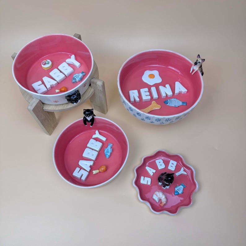 Custom Ceramic Pet Bowls, Personalized Dog Cat Name Bowl, Handmade Pet ...